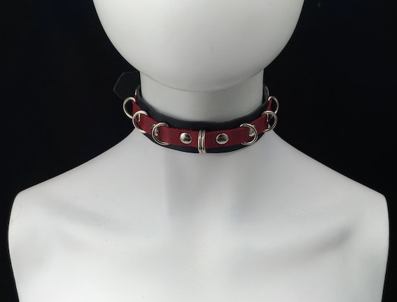 Choker Genuine Leather Choker Collar Simple Black & Red | Etsy