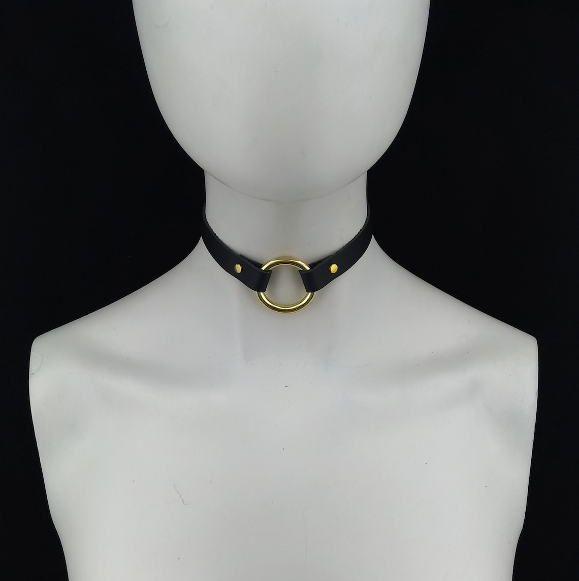 O Ring Choker Genuine Leather Black Leather Choker with Gold | Etsy