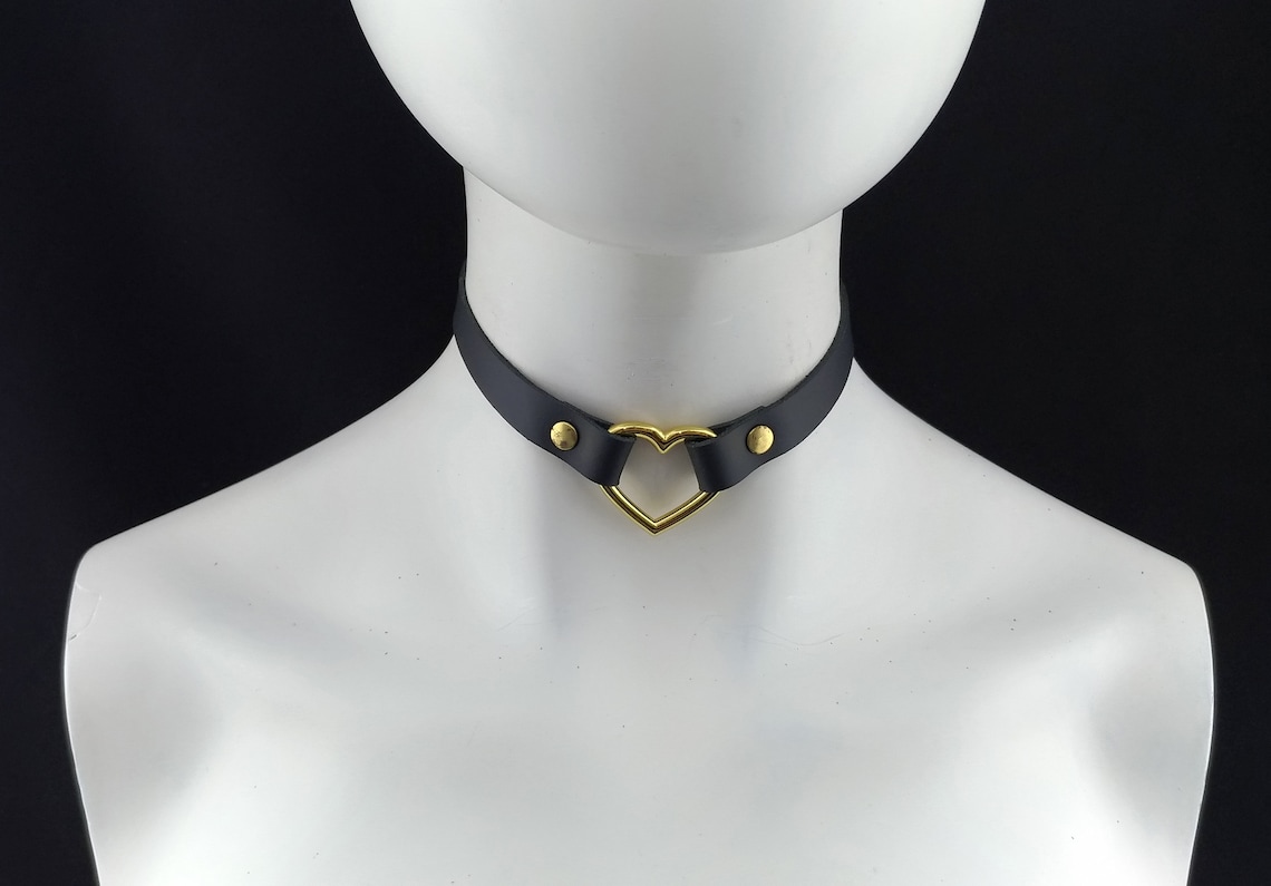 Heart Choker Genuine Leather Choker Collar Black Leather - Etsy