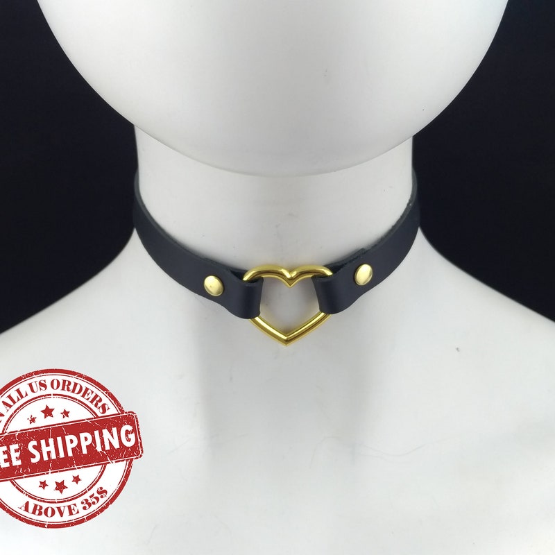 Leather Heart Choker - Etsy