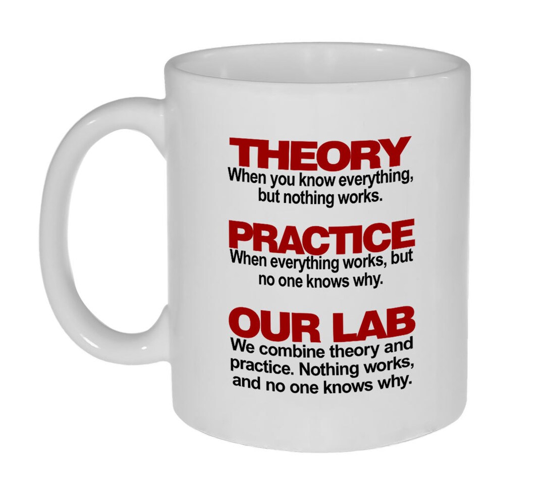 Theory and Practice Funny Statement Mug for Scientists, Engineers and ...