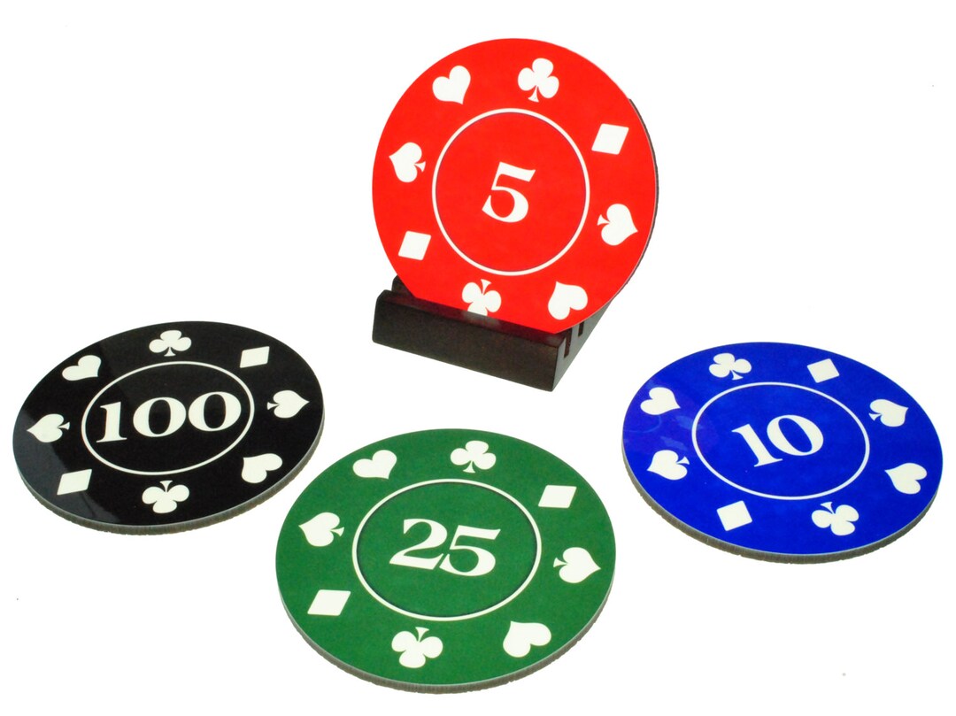 Poker Chip Coaster Set With Stand -father's Day Gift - 4 Piece Set ...