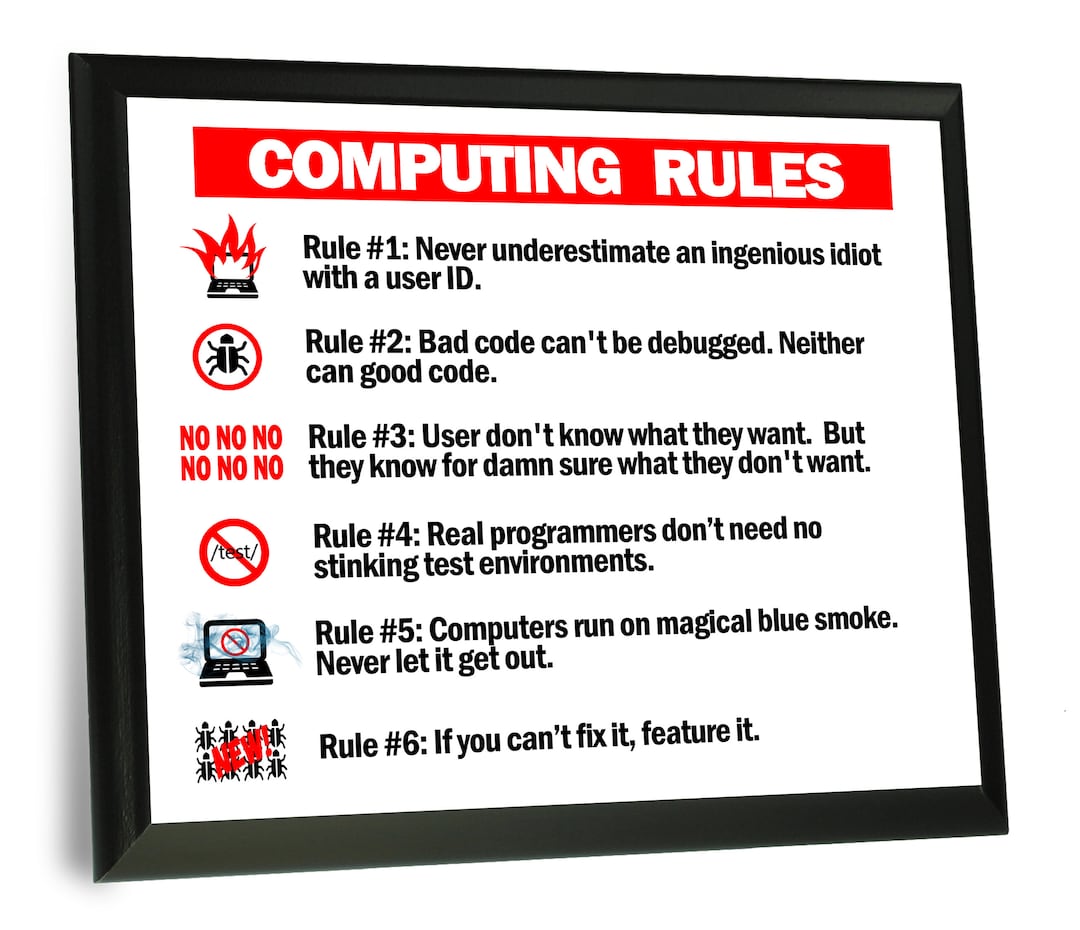 Computing Rules Wall Wood Sign Plaque With Built in Frame - 9"x 12" - Etsy