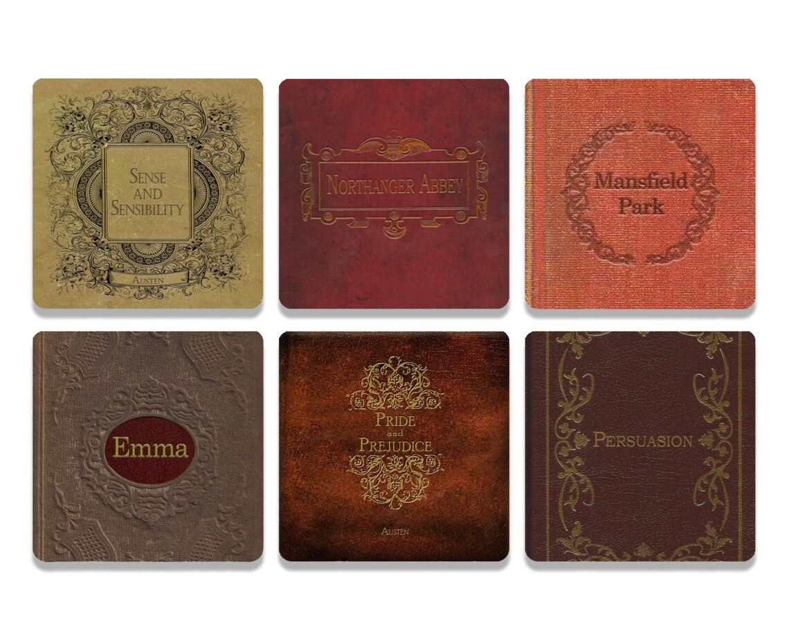 Jane Austen Books Coaster Set - Neoprene 6 Piece Set - Etsy