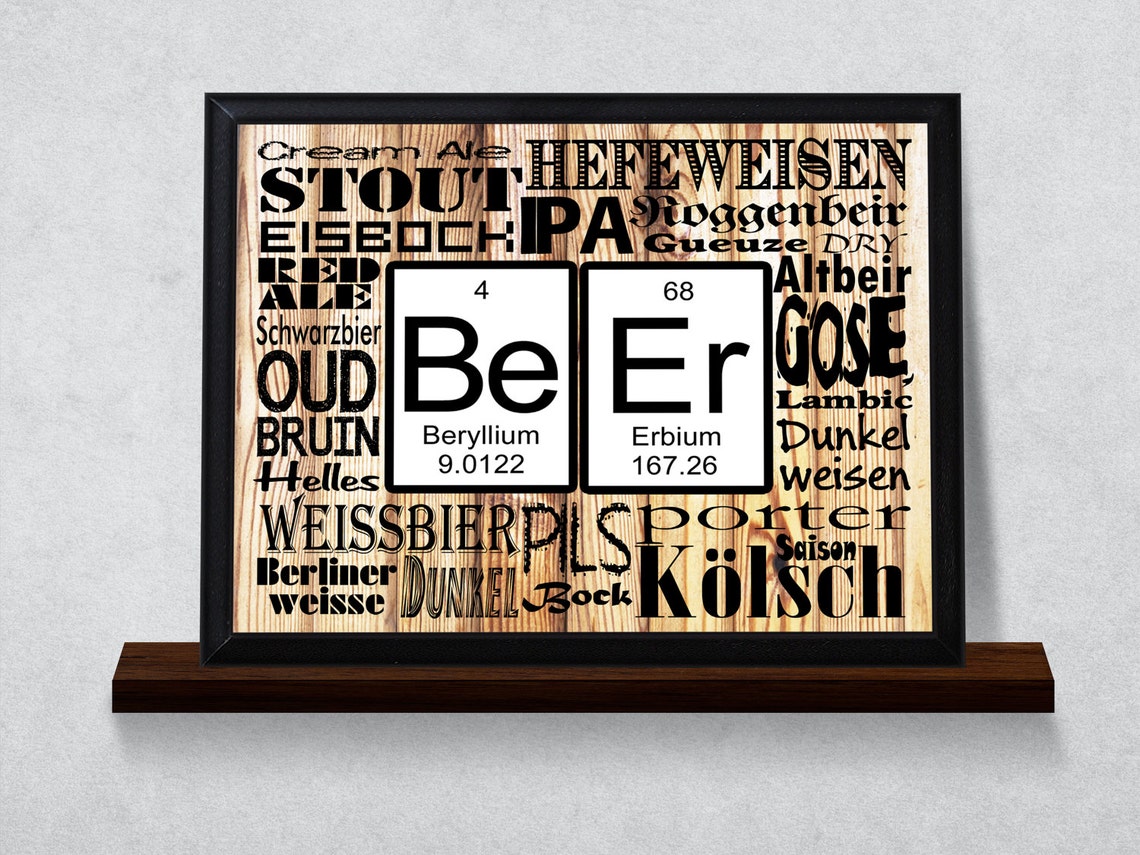 Periodic Table Science Chemistry Beer Wood Sign With Built in Frame - 9 ...