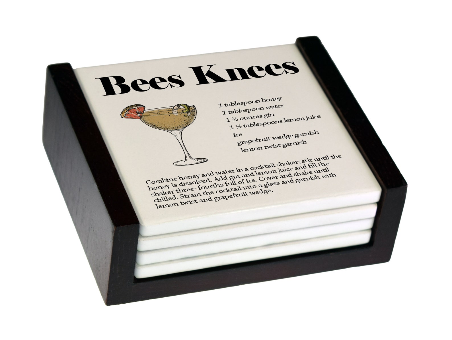 Prohibition Era Cocktail Drink Recipes 4-piece Matte Ceramic Coaster ...