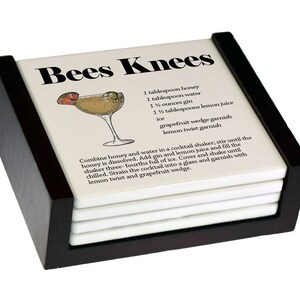 Prohibition Era Cocktail Drink Recipes 4-piece Matte Ceramic Coaster ...