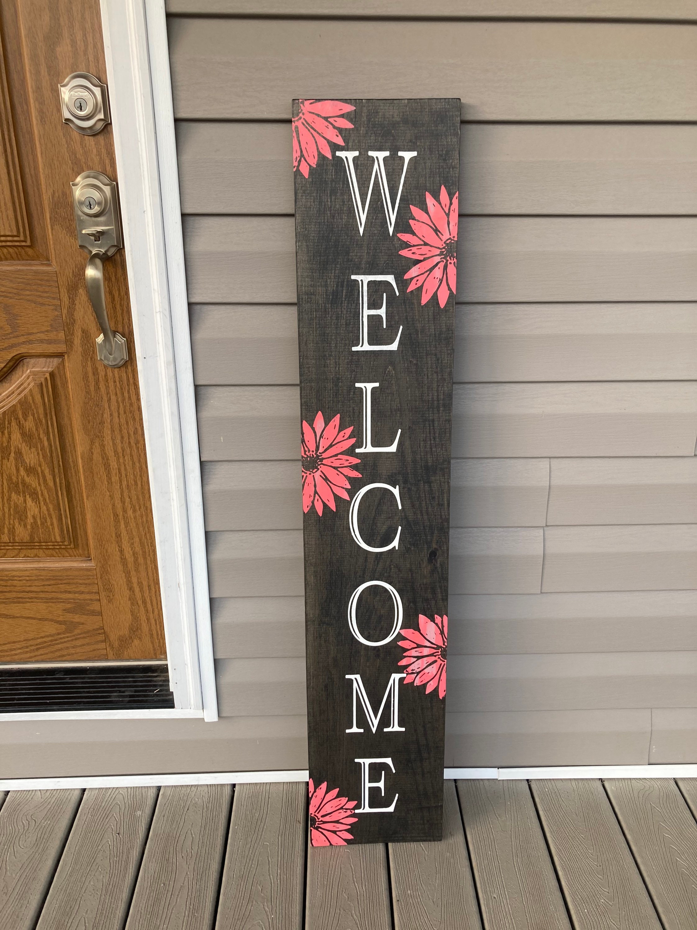 Welcome Porch Leaner Sign With Teal Blue Sunflowers / Gray - Etsy Canada