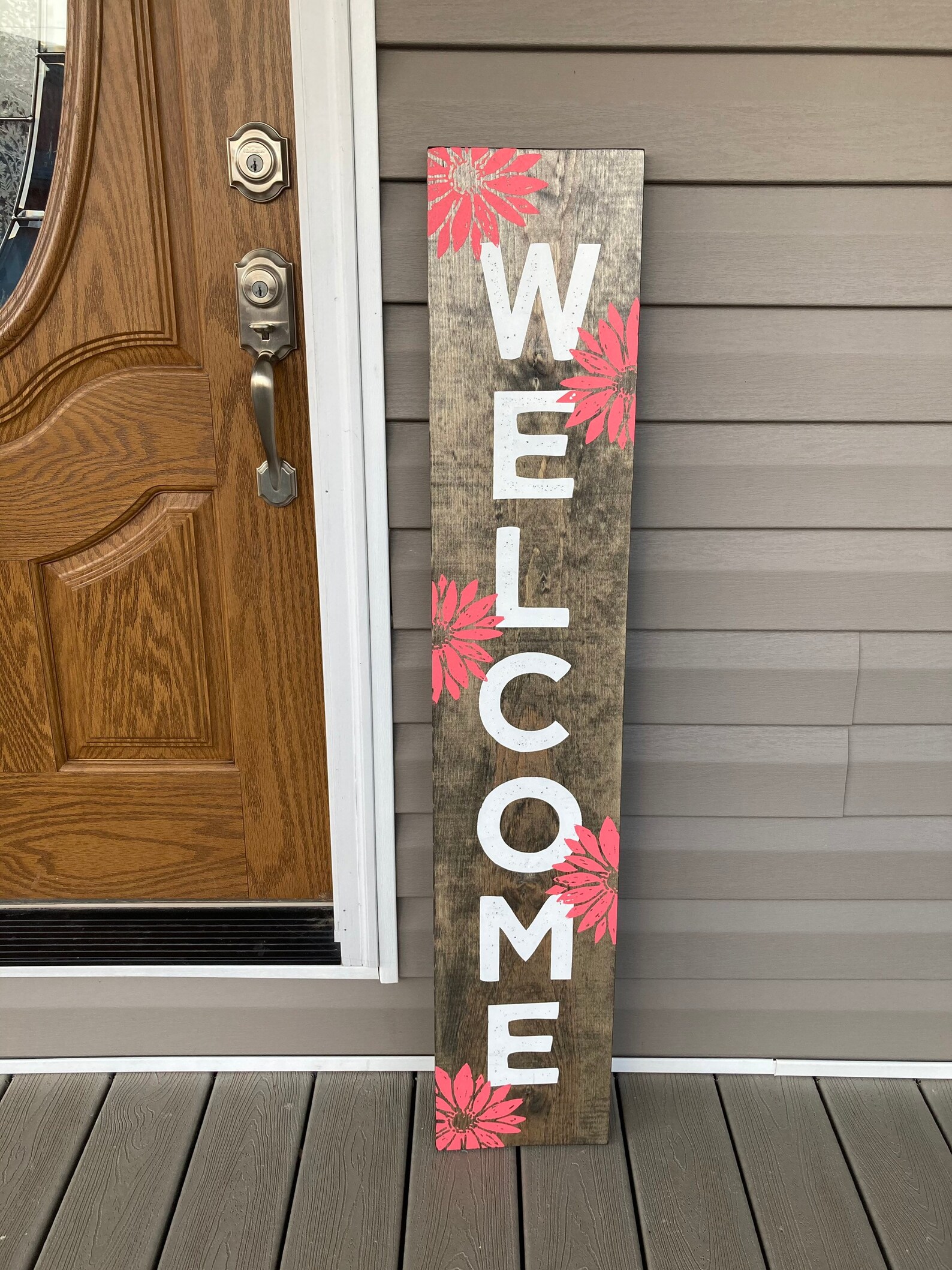 Welcome Porch Leaner Sign With Teal Blue Sunflowers / Gray - Etsy
