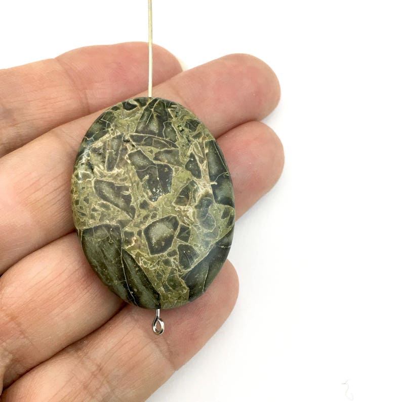 1 green African brecciated jasper stone bead / 30mm x 40mm | Etsy