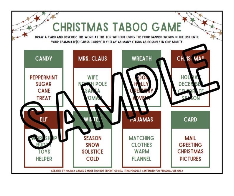 Christmas Taboo Game Family-friendly! - Etsy