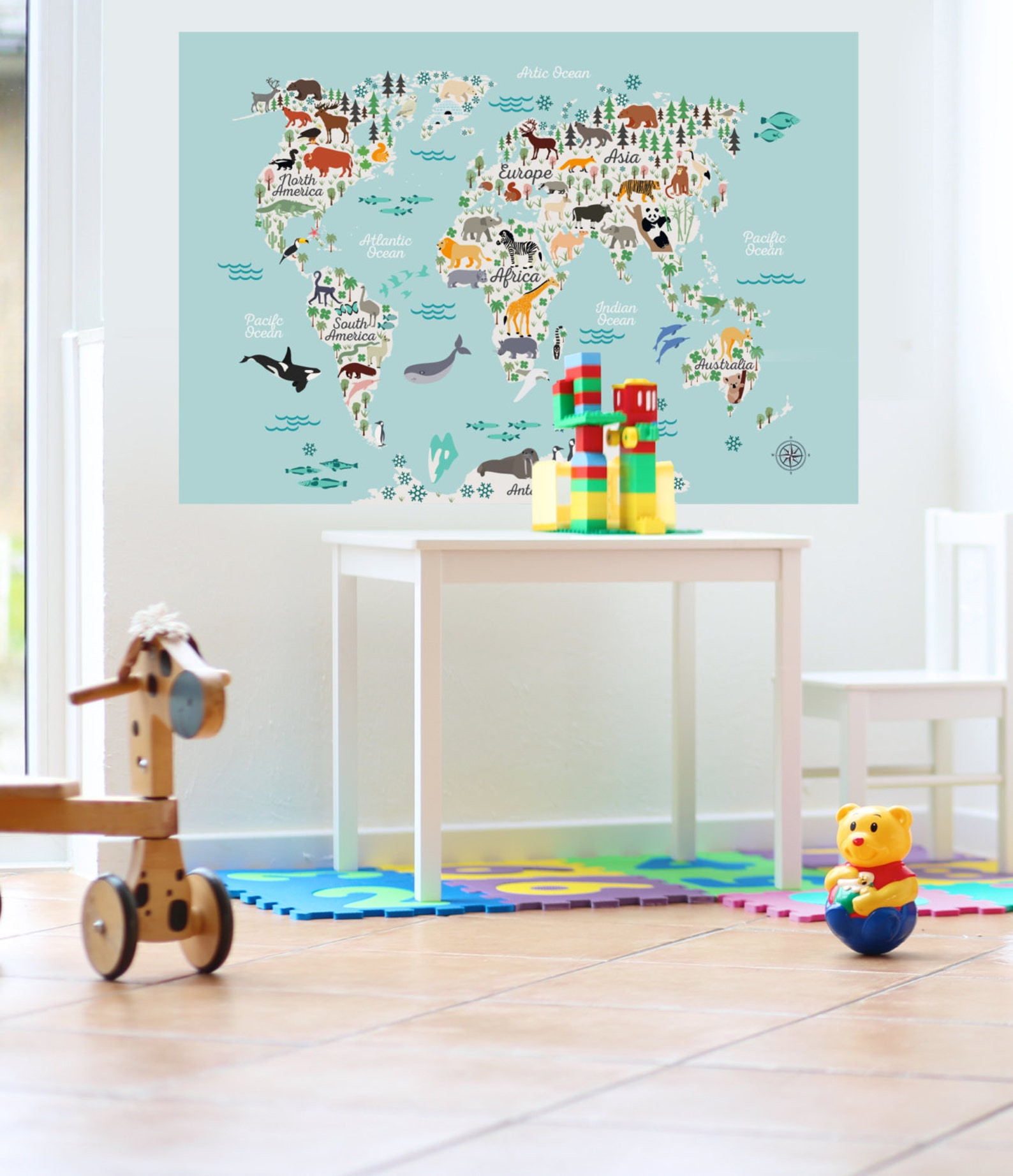 Animals World Map Wall Decal Peel and Stick Poster Animals - Etsy