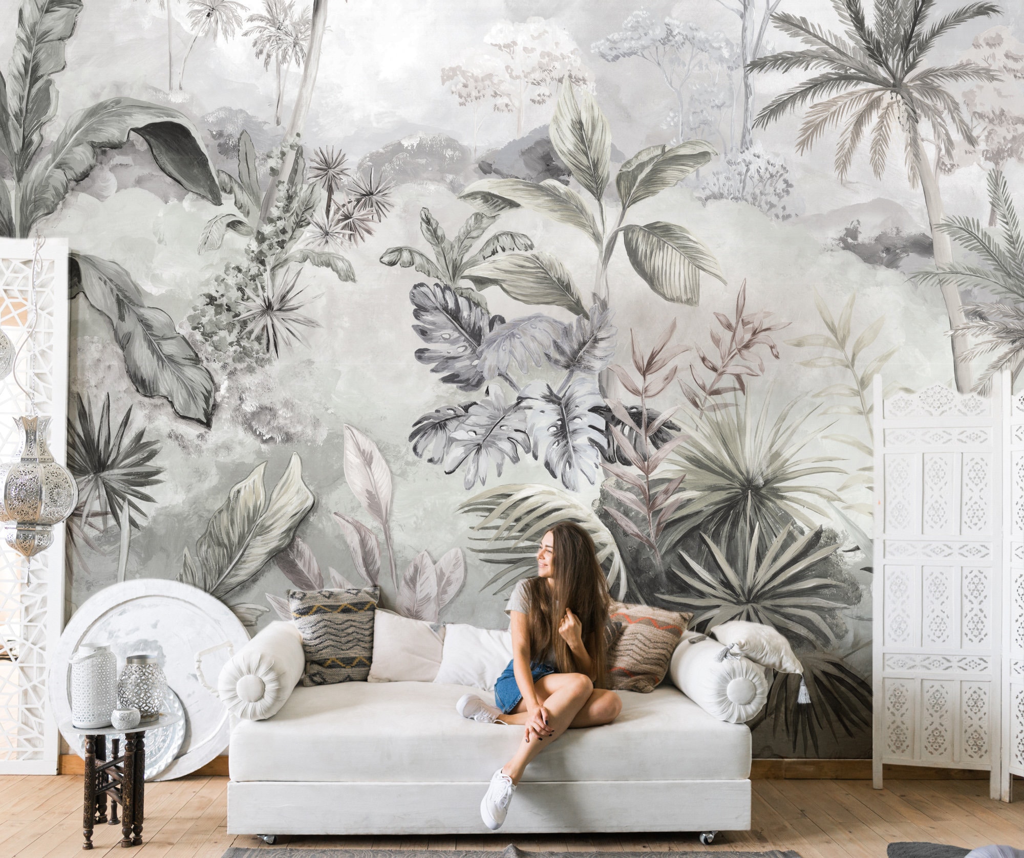 Tropical Jungle Wall Mural Hand painted Forest Wallpaper | Etsy