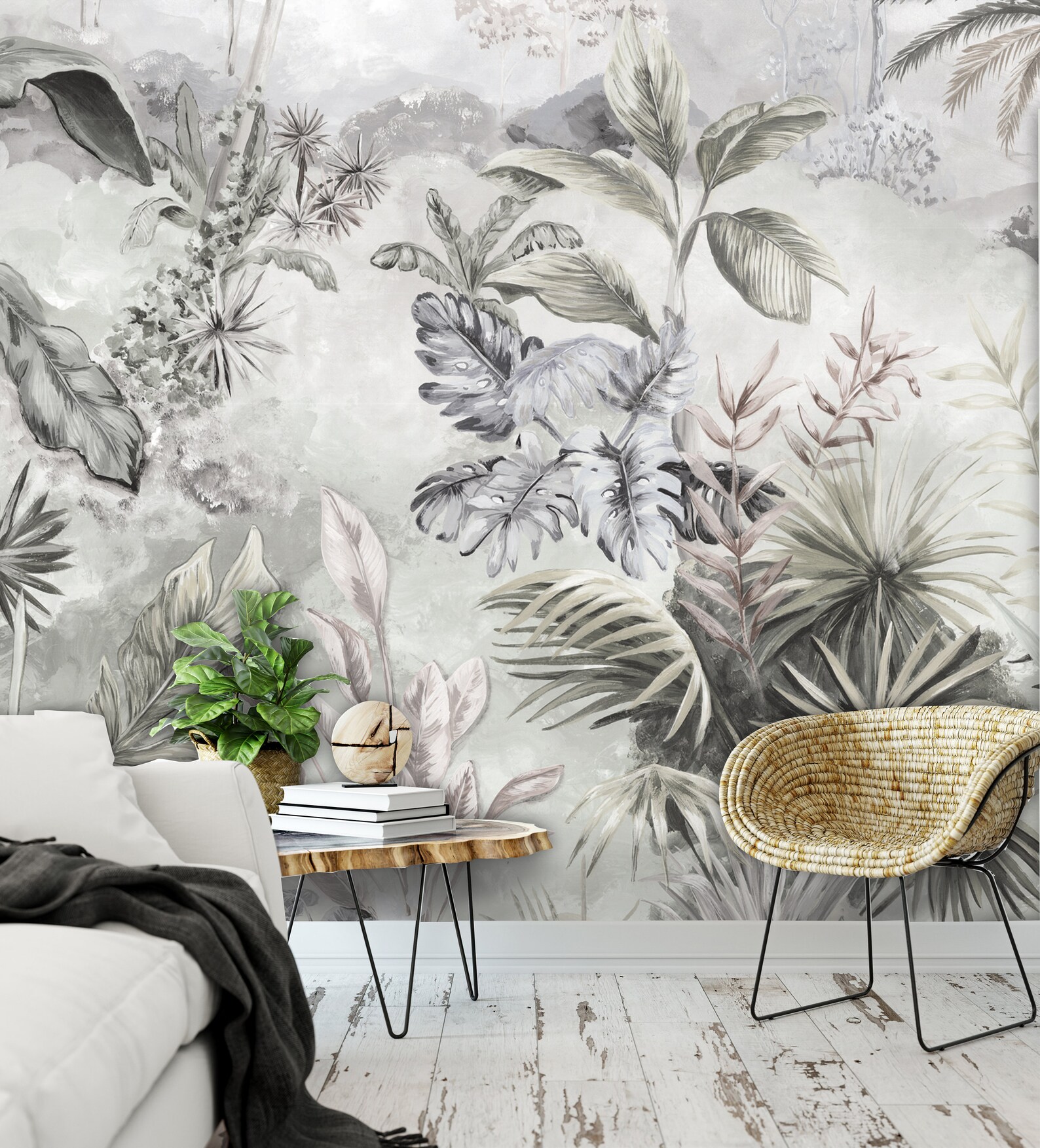 Tropical Jungle Wall Mural Hand Painted Forest Wallpaper - Etsy