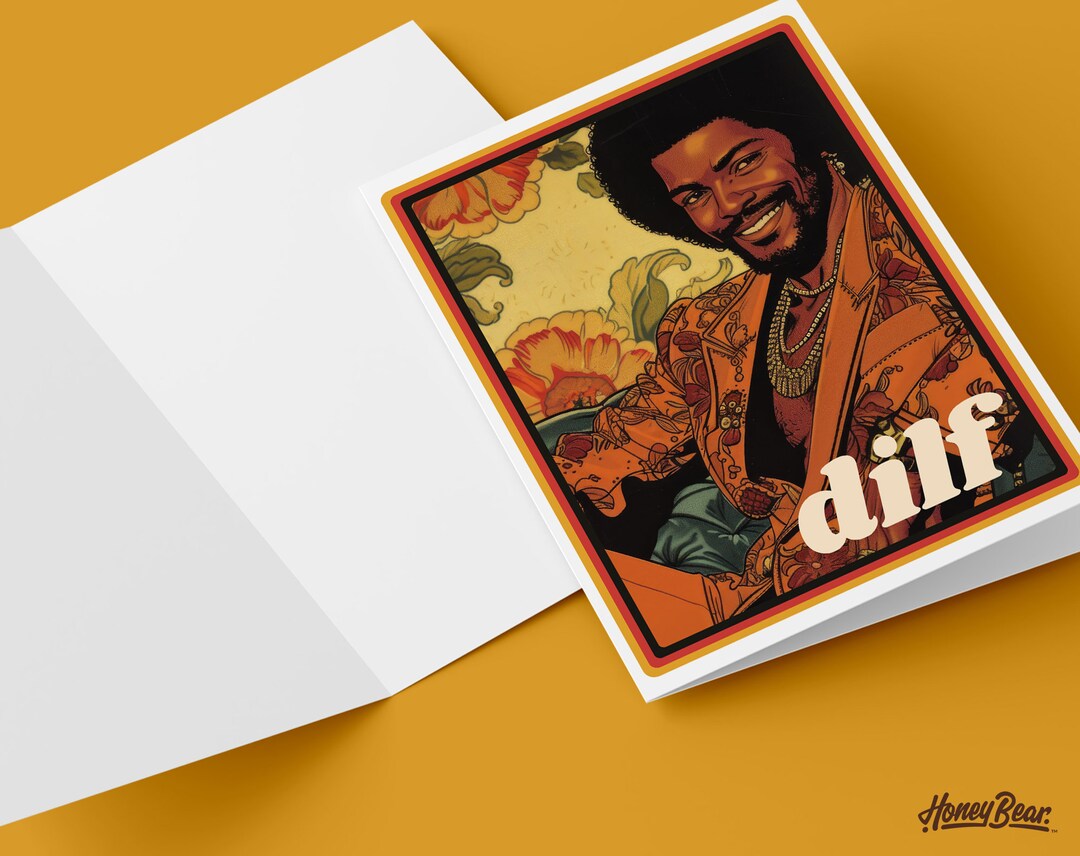 Retro 'DILF' Greeting Card Retro DILF Card, , Father's Day Gift, DILF Card, Black Greeting Card ...