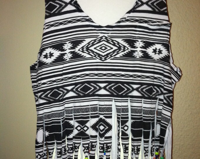 Aztec Tribal Tank Crop Top Fringe With Kandi Beads - Etsy