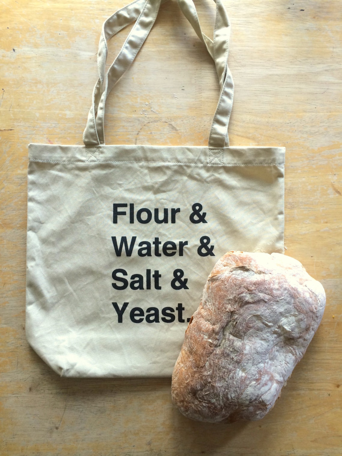 Bread Ingredients Organic Cotton Tote Bag, Screen Printed Reusable ...