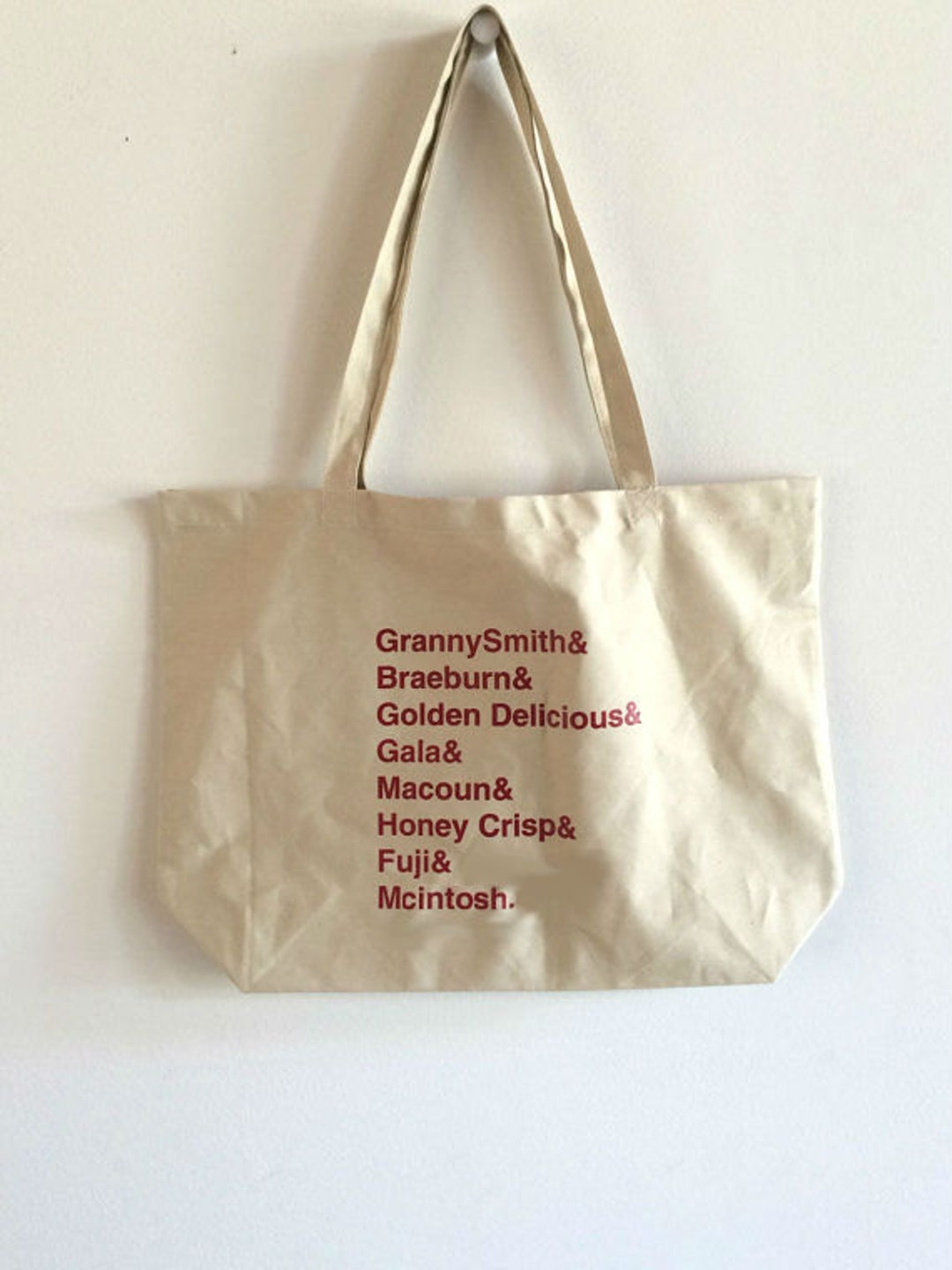 Apple Tote Bag, Market Tote, Screen Printed Organic Cotton Reusable Bag ...