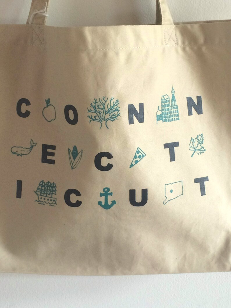 Connecticut Tote Bag, Screen Printed Organic Cotton Reusable Bag - Etsy