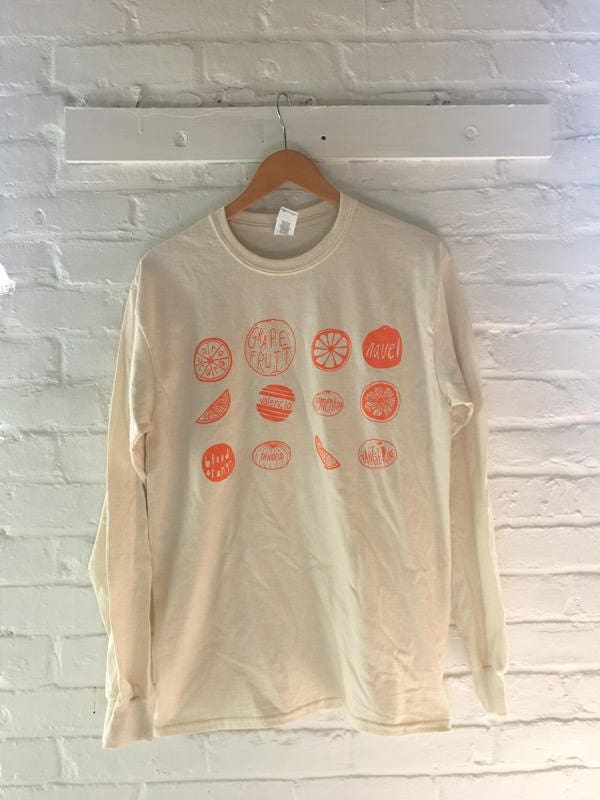 Orange Shirt, Citrus Shirt, Food Shirt, Screen Printed T Shirt, Long ...