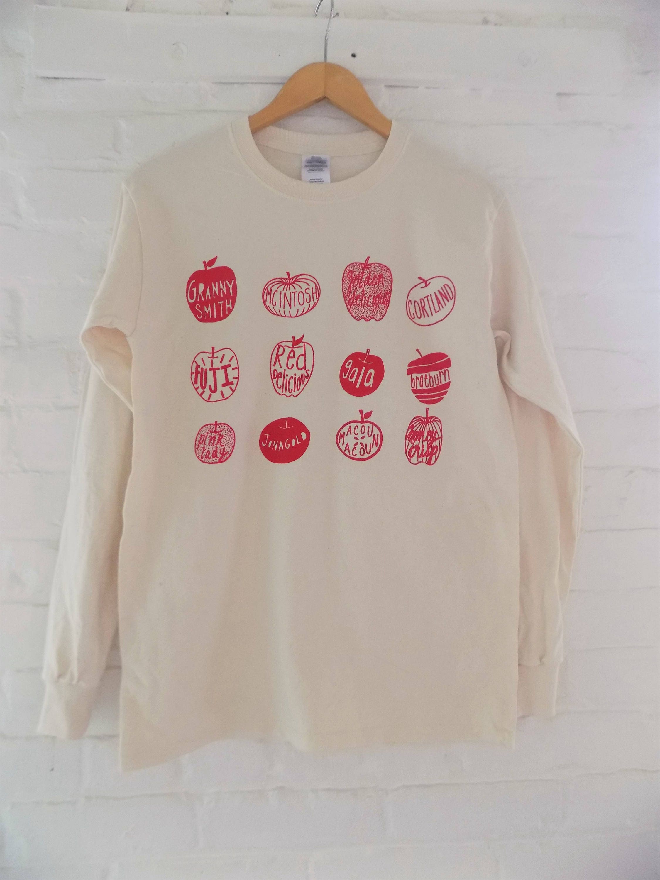 Apple T-shirt, Fruit Shirt, Food Shirt, Screen Printed T Shirt, Long ...