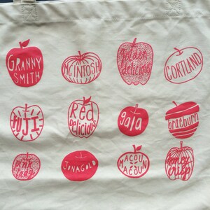 Apple Tote Bag, Market Tote, Screen Printed Tote, Food Bag, Reusable ...