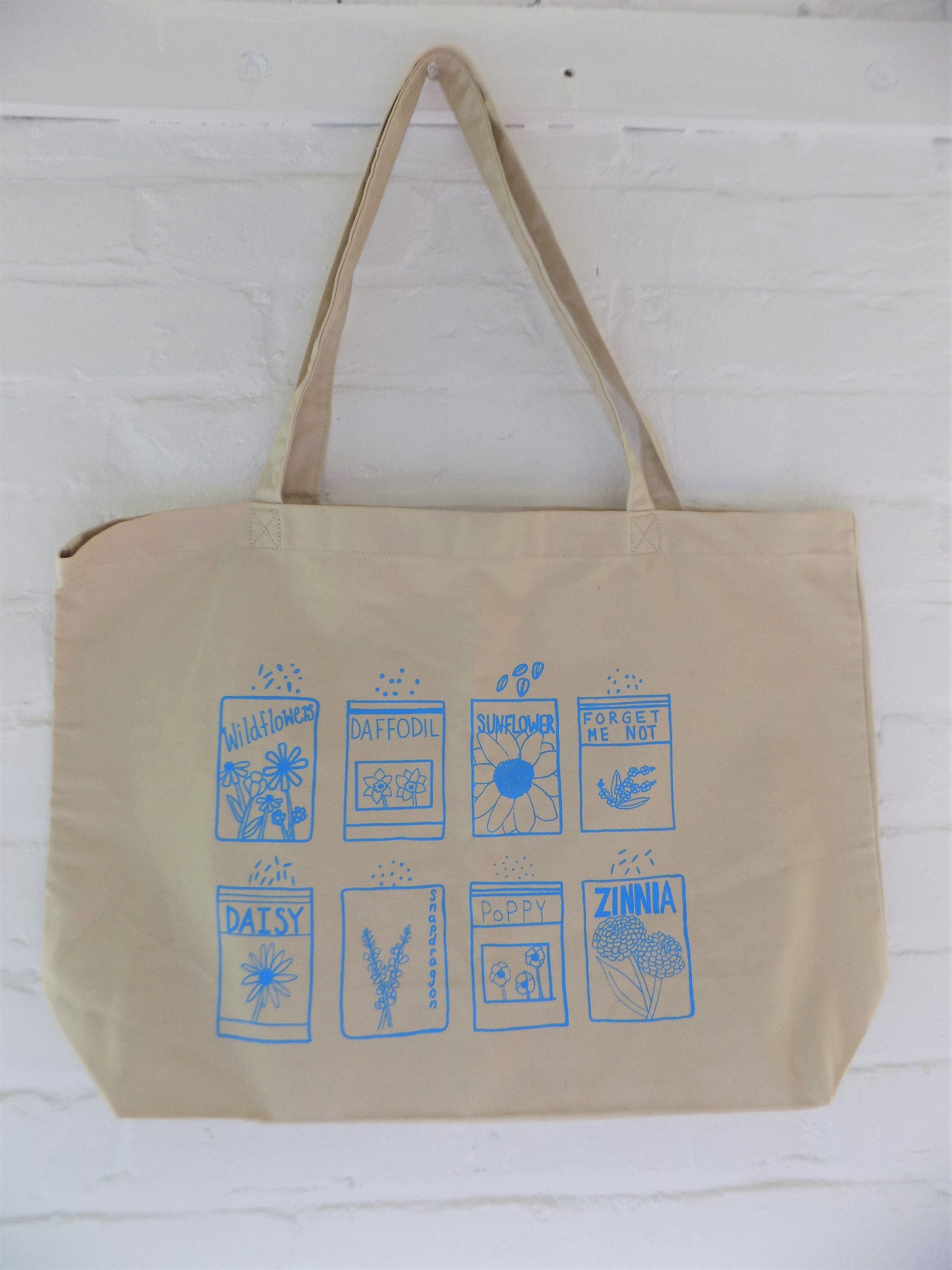 Flower Tote Bag, Market Tote, Kale Tote, Food Tote, Reusable Bag - Etsy