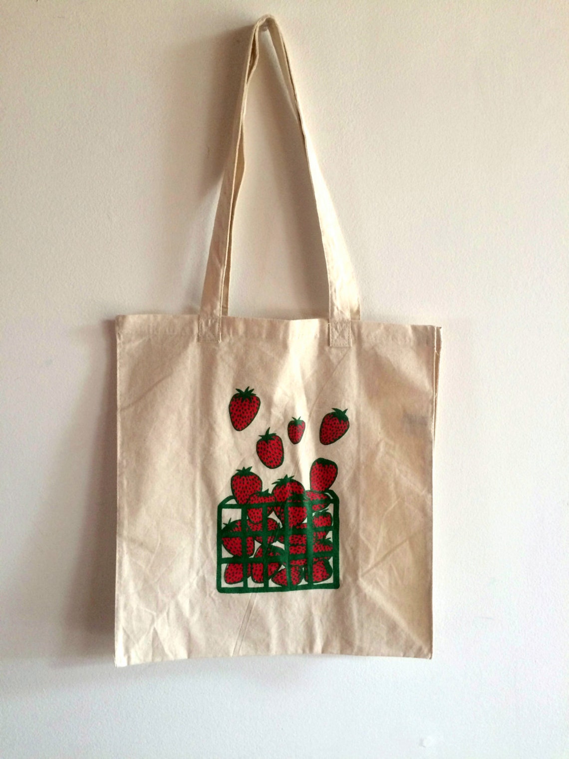 Strawberry Tote Bag Screen Printed Cotton Reusable Bag Etsy