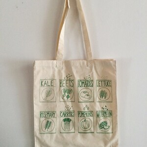 Garden Tote Bag, Market Tote, Kale Tote, Screen Printed Cotton Reusable ...