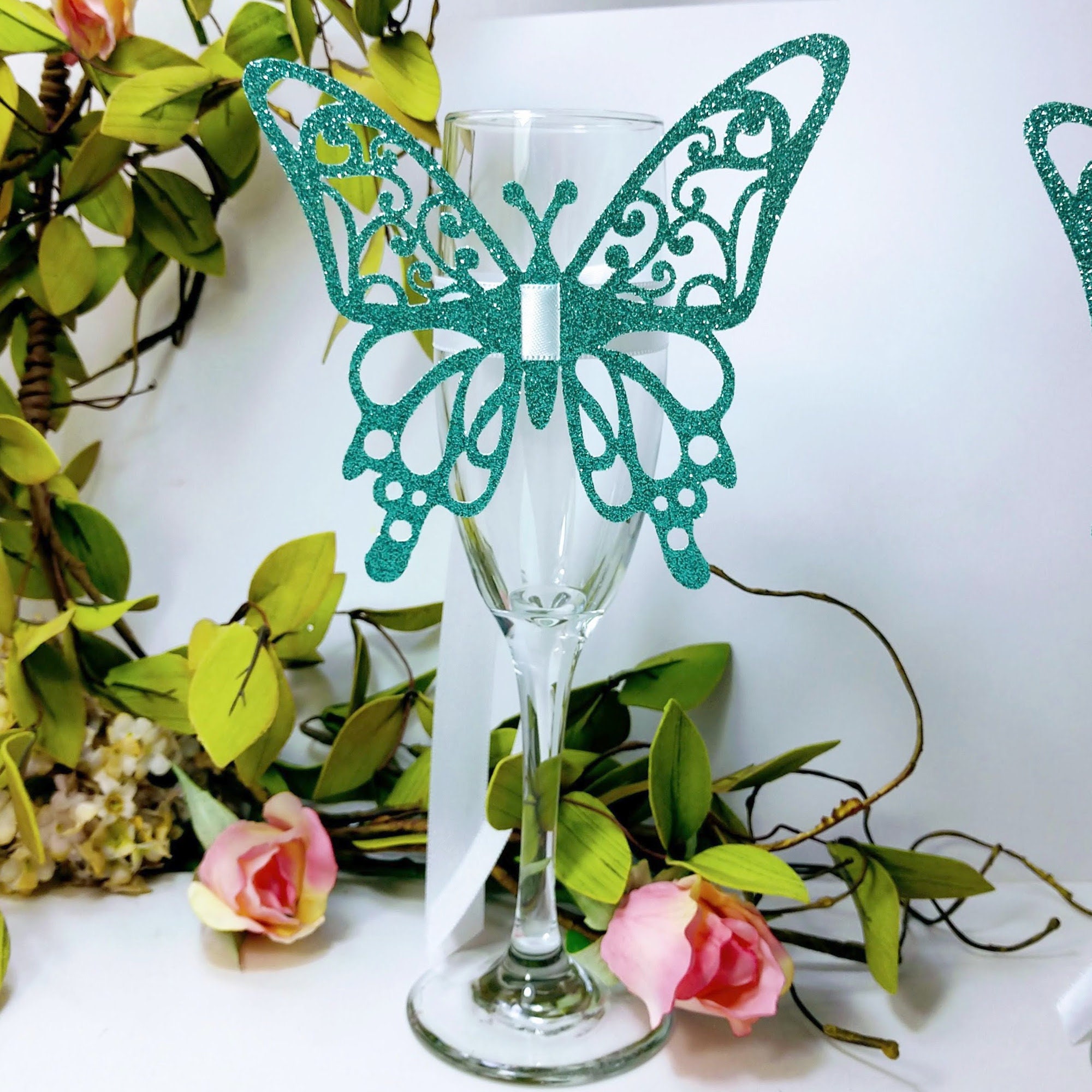 Butterfly Champagne Flute Decorations Set of 5 Turquoise | Etsy
