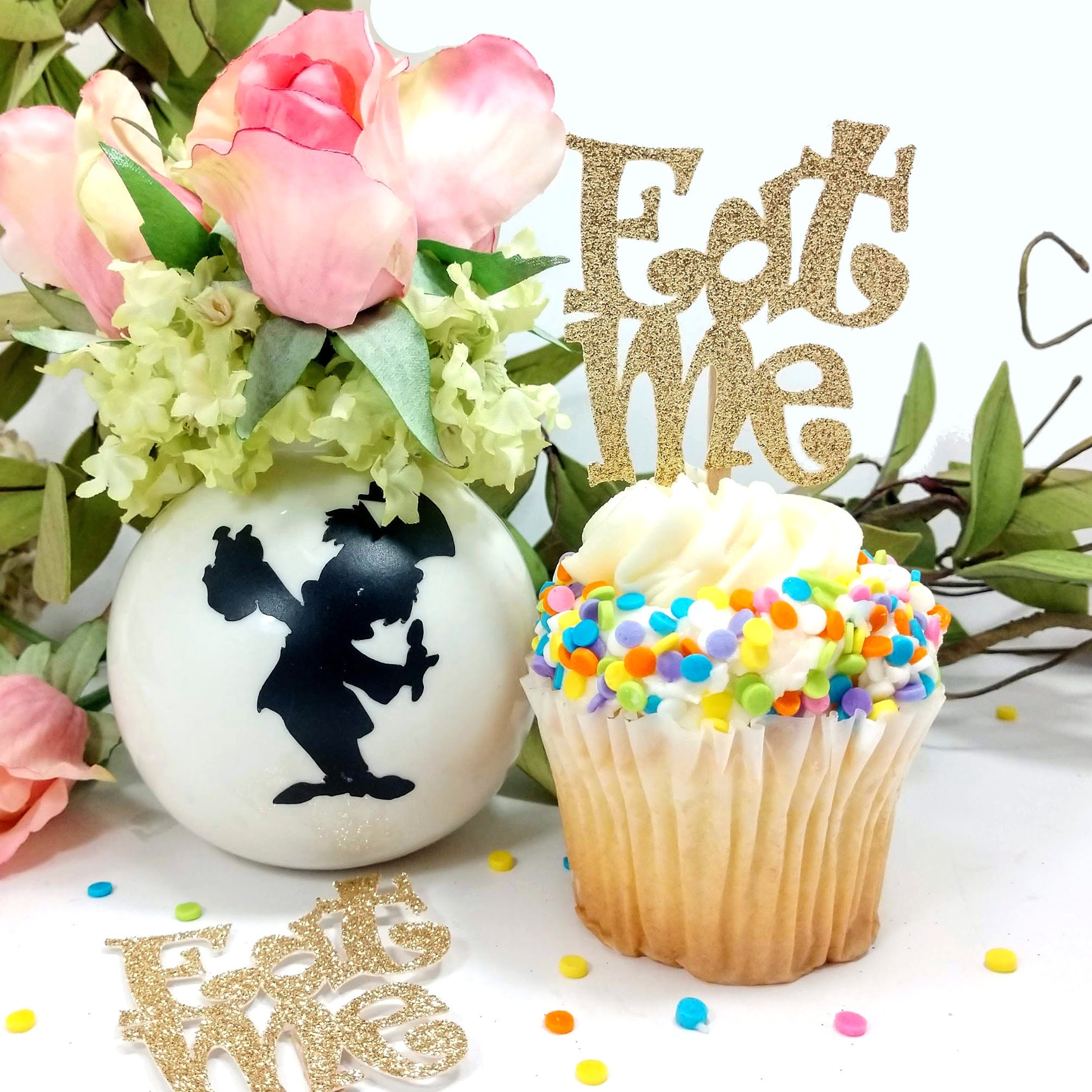 Eat Me Cupcake Toppers, Alice in Wonderland Cupcake Toppers-set of 10 ...