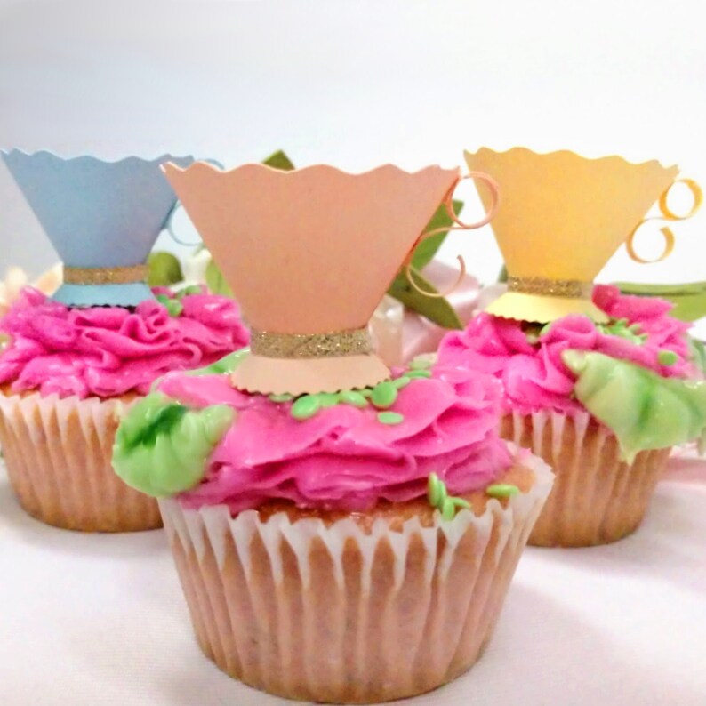 Tea Cup Cupcake Toppers Set of 6 Pastel Mini Teacups Toppers - Etsy
