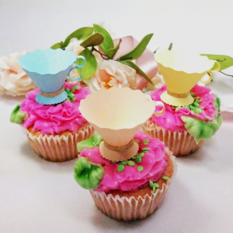 Tea Cup Cupcake Toppers Set of 6 Pastel Mini Teacups Toppers - Etsy