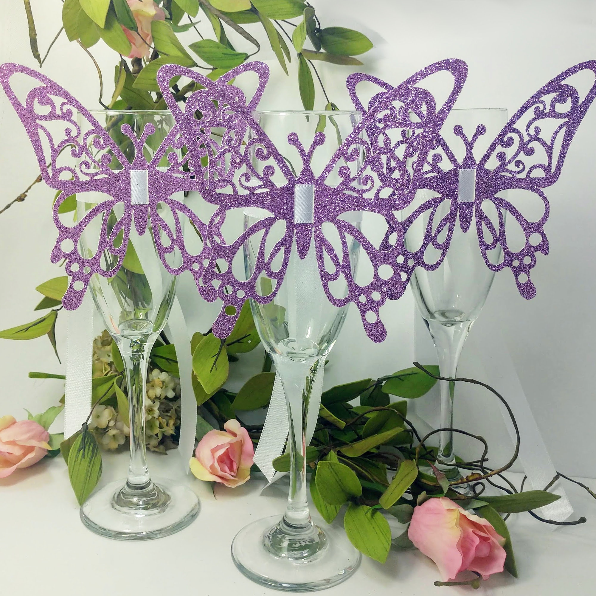 Butterfly Champagne Flute Decorations Set of 5 Lilac | Etsy