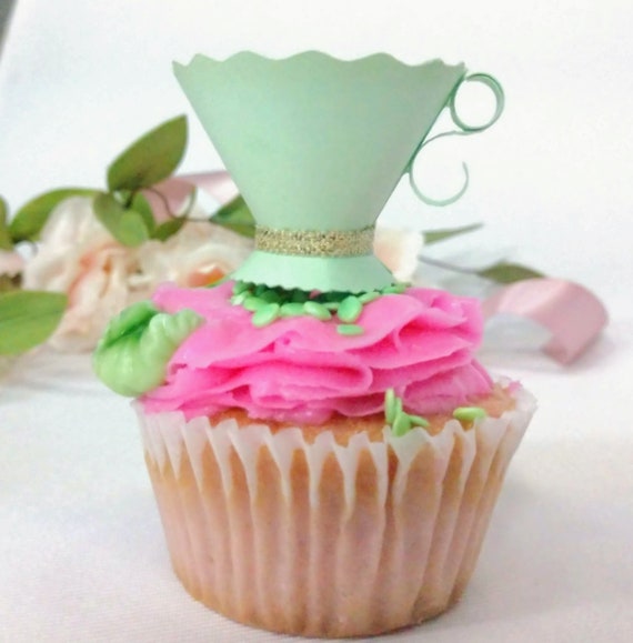 Tea Cup Cupcake Toppers, Set of 6 Pastel Mini teacups toppers by Will O ...