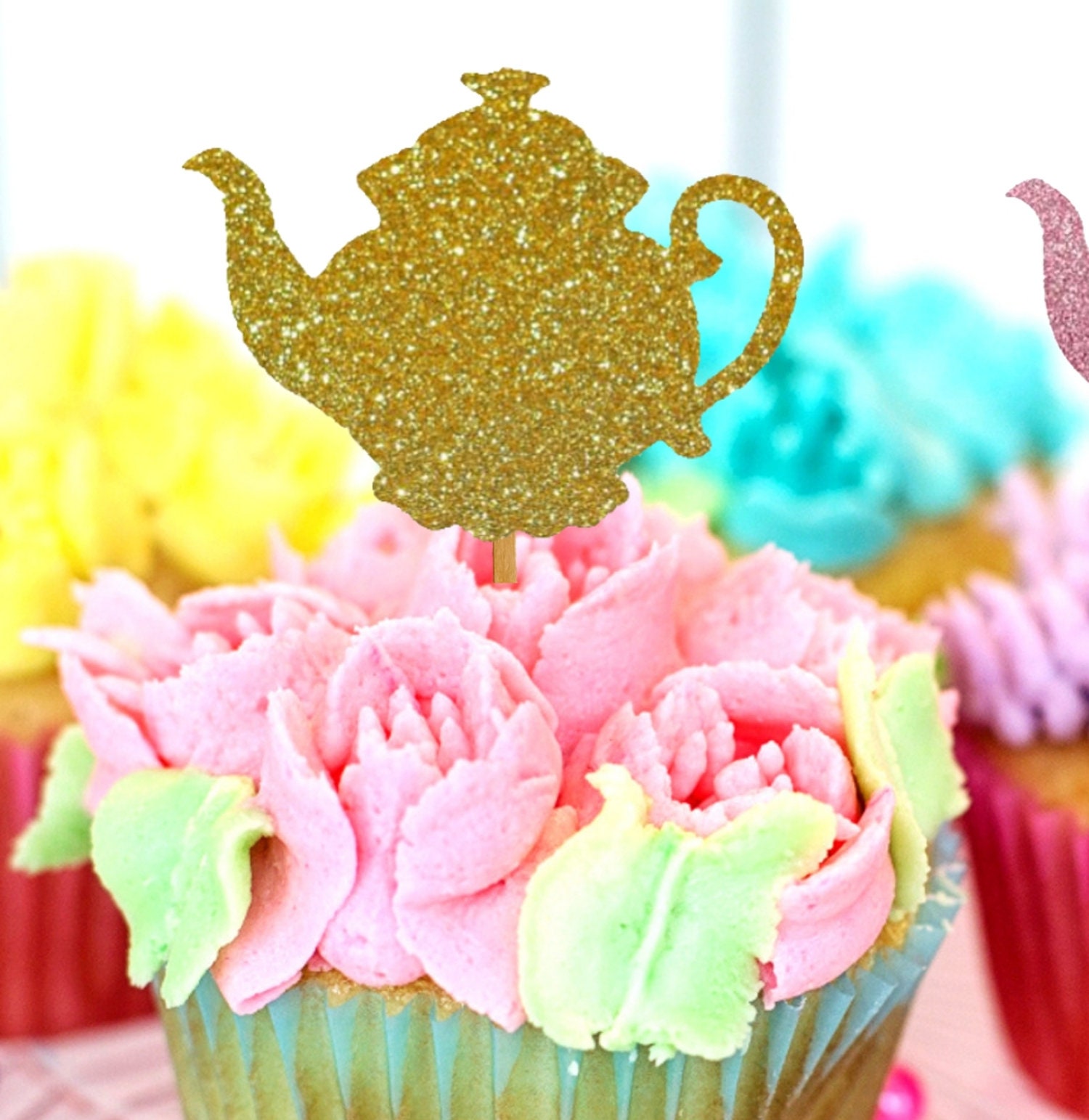 Glitter Teapot and Teacup Cupcake Topper Tea Sets food Picks - Etsy