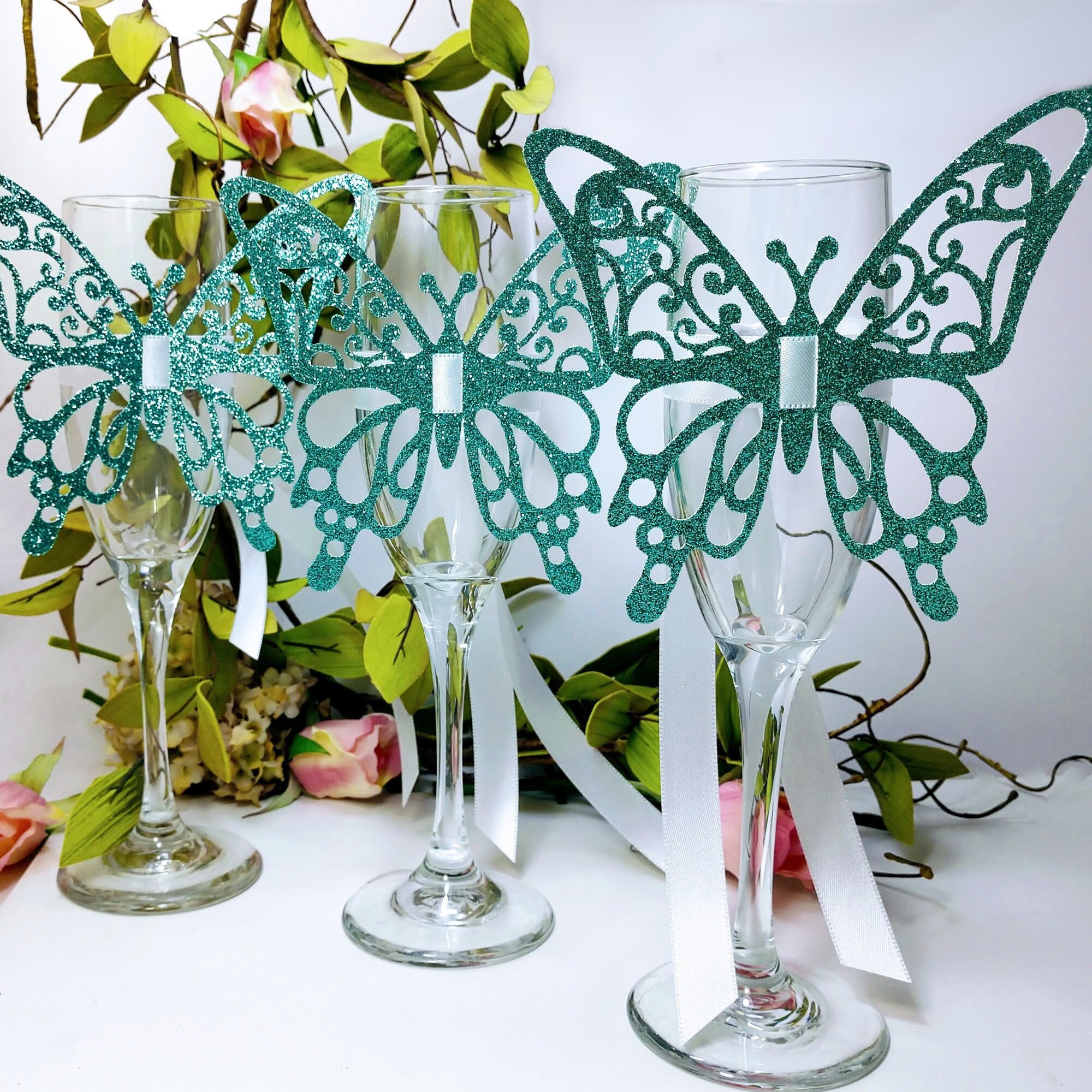 Butterfly Champagne Flute Decorations Set of 5 Turquoise | Etsy