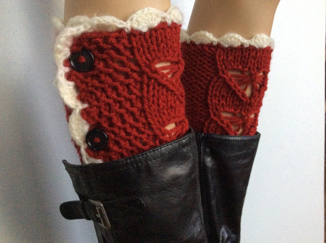 Knitted Boot Toppers , Boot Warmers With Buttons and Crochet Lace ...
