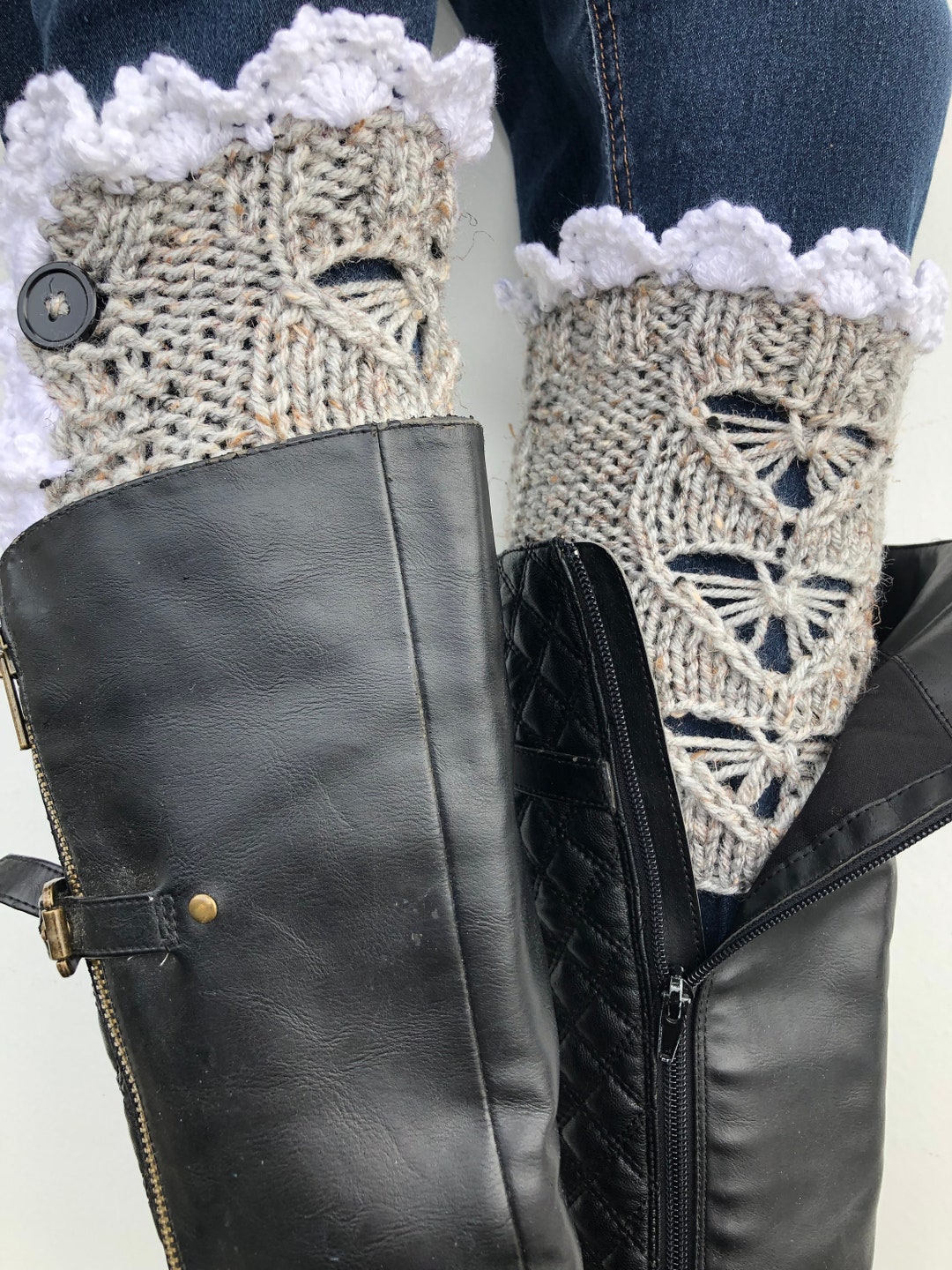 Grey Marble Color Knitted Boot Toppers , Boot Warmers With Buttons and ...