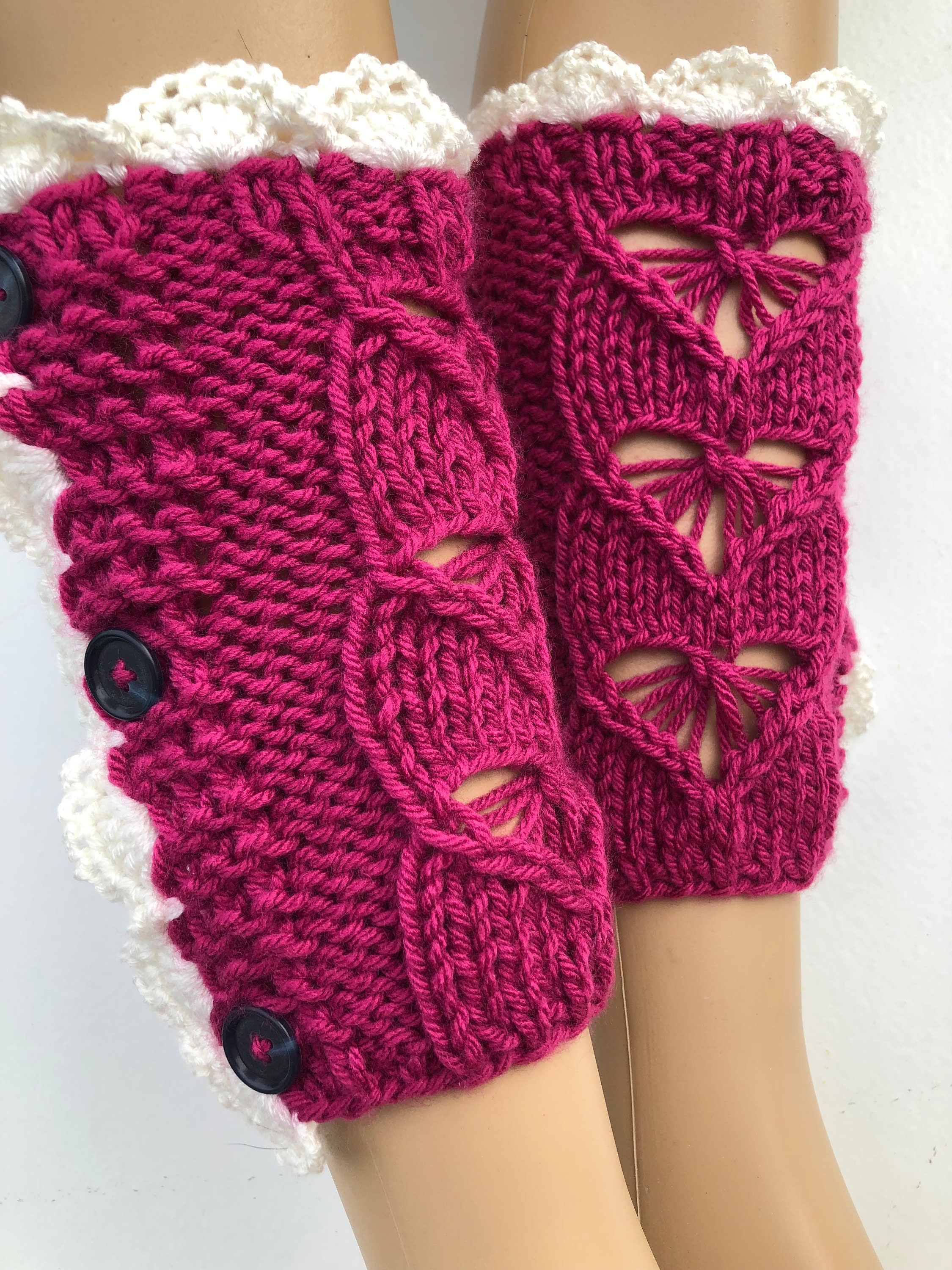 Grey Marble Color Knitted Boot Toppers , Boot Warmers With Buttons and ...