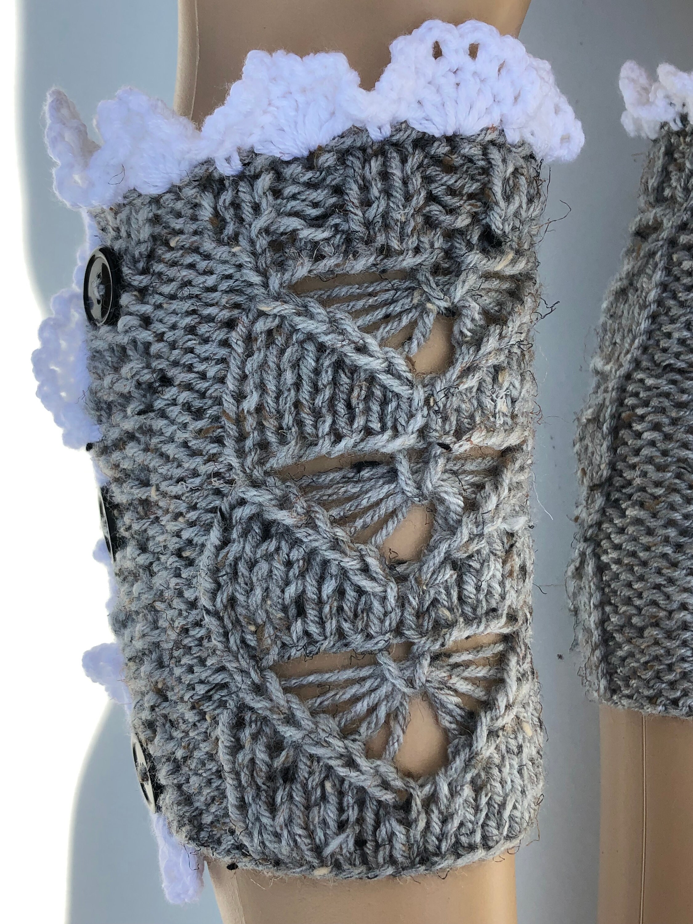 Grey Marble Color Knitted Boot Toppers , Boot Warmers With Buttons and ...