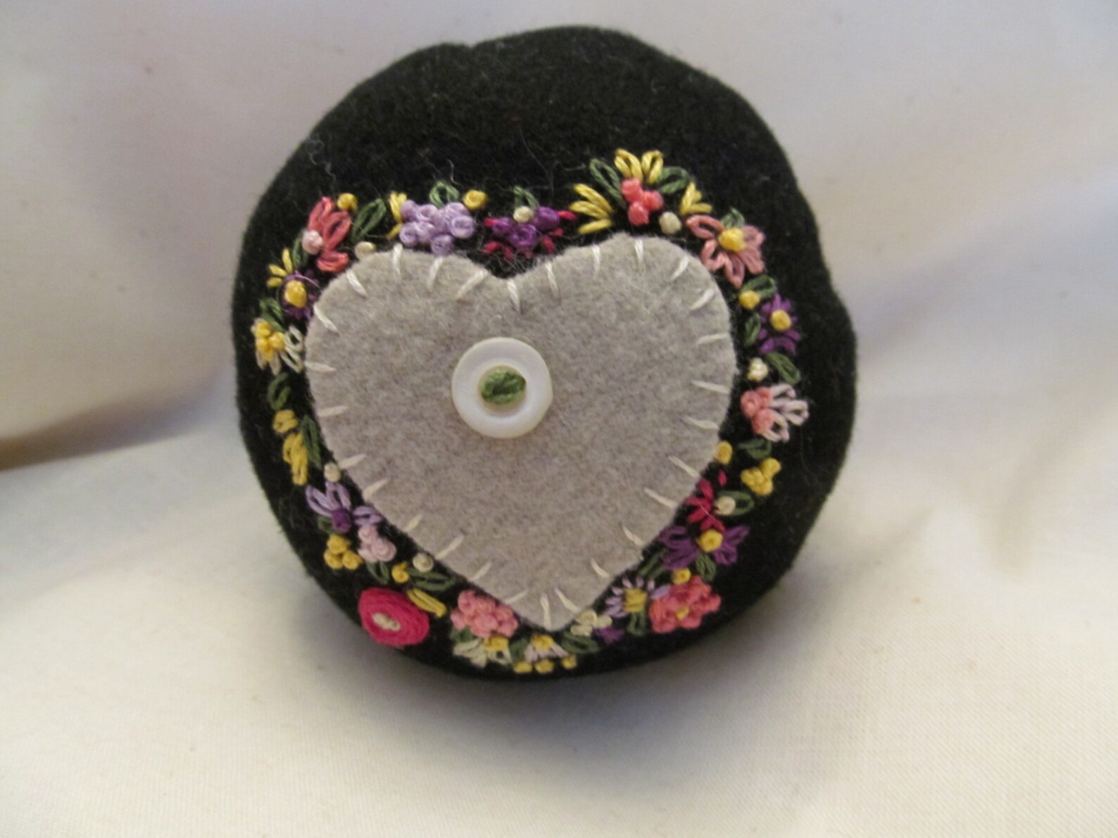 Black Wool Pincushion With Bold Colored Embroidered Flowers - Etsy