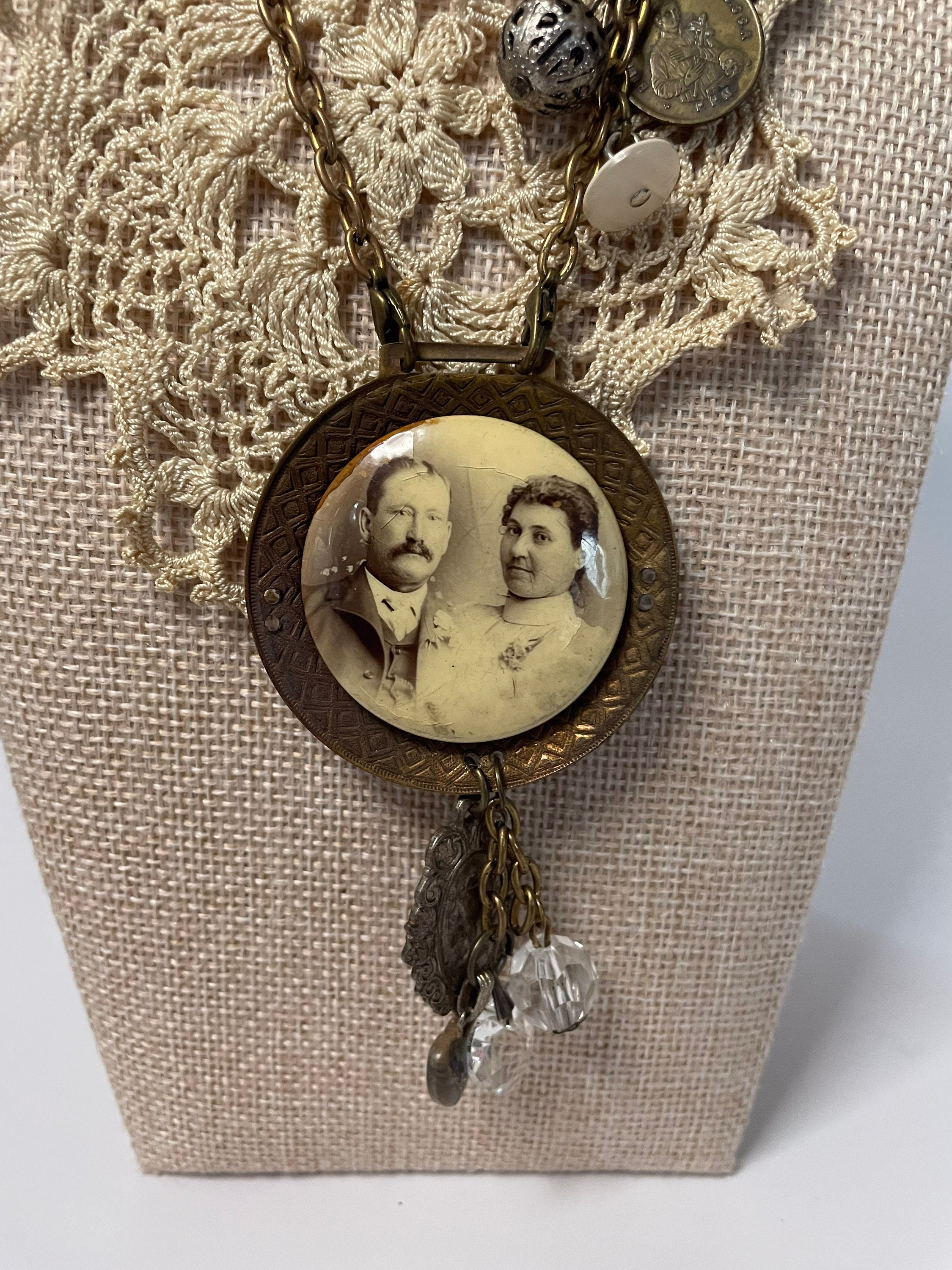 Vintage Tintype Charm Necklace: A Timeless Beauty Adorned With Crystal ...