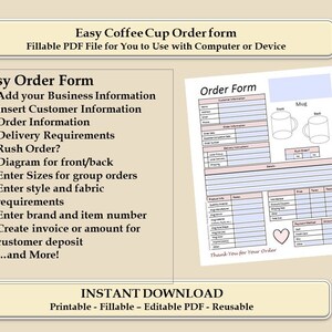 Custom Coffee Mug Order Form, Printable and Fillable/editable PDF ...