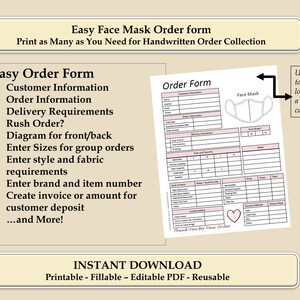 Custom Face Mask Order Form, Printable and Fillable/editable PDF, Instant Download, Business ...