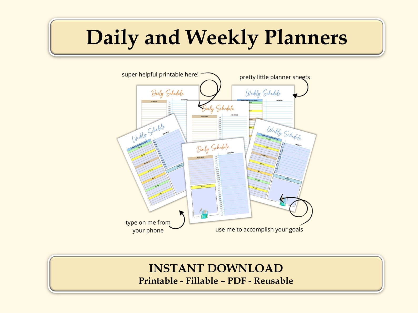Fillable Planner Pages-weekly, Daily, Hourly-sunflower Graphic on ...