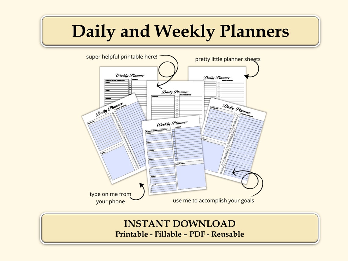 Simple Daily and Weekly Printable Planner, Instant Printable for Home ...