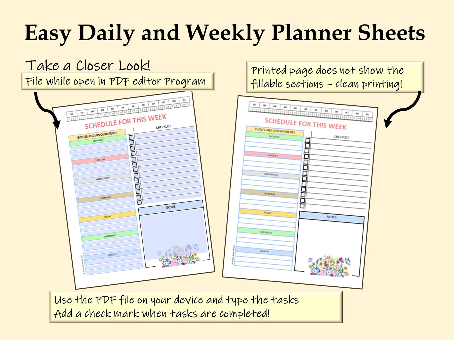 Printable and Fillable PDF Daily and Weekly Planner Pages - Etsy