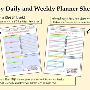 Printable and Fillable PDF, Daily and Weekly Planner Pages, Pastel ...