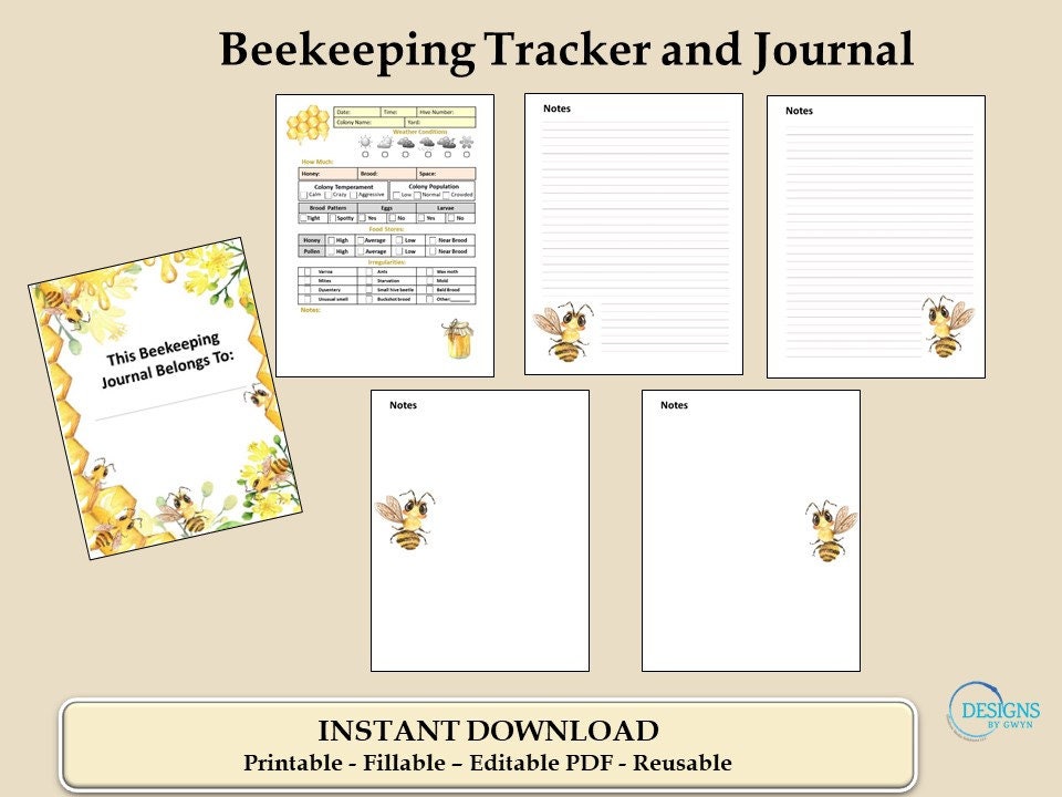 Bee Keeping Workbook Fillable/editable PDF and Printable, Beekeeping ...